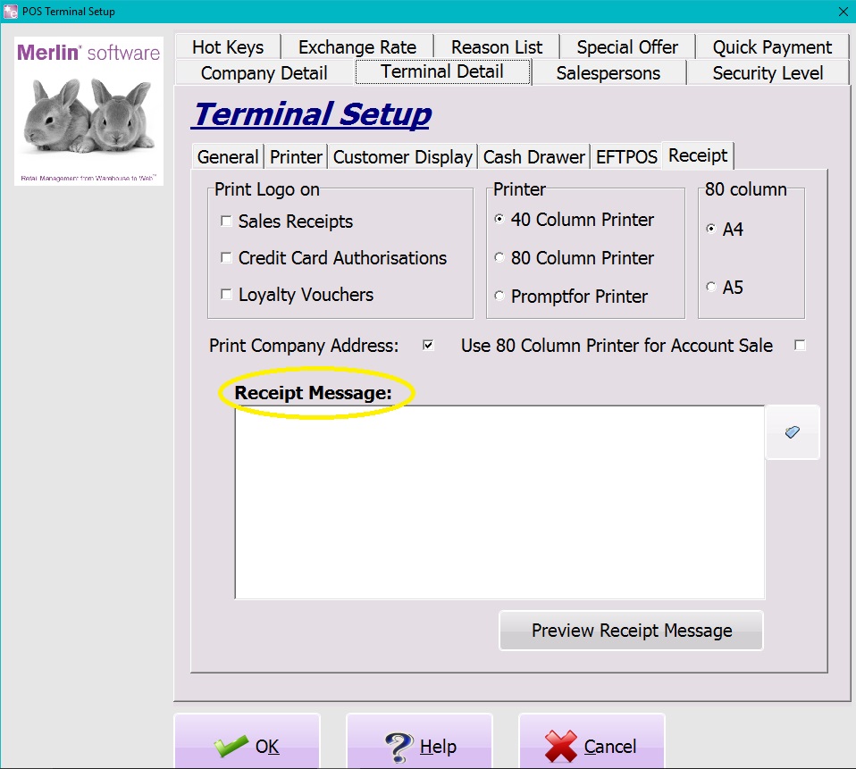 Writing Messages on Receipts – MERLIN SUPPORT